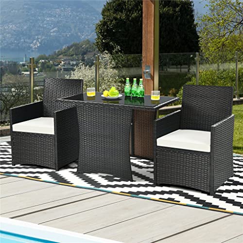 LUKEO 3PCS Patio Rattan Furniture Set Cushion Sofa Armrest Garden Deck White Easy to Assemble