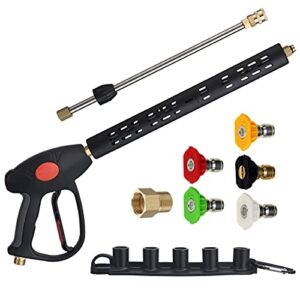 m mingle replacement pressure washer gun with extension wand, m22 15mm or m22 14mm fitting, 5 nozzle tips, 40 inch, 4000 psi