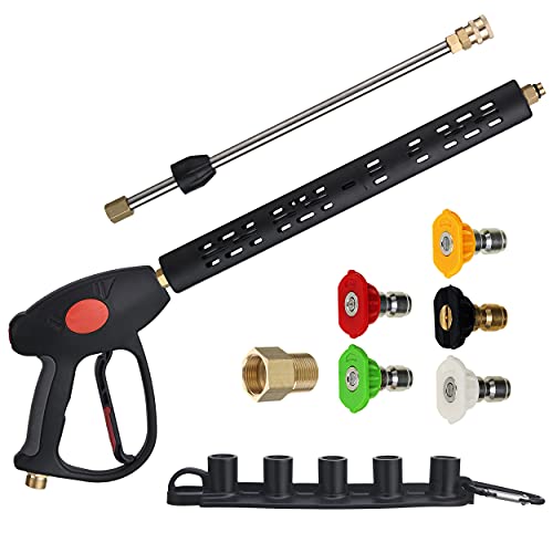 M MINGLE Replacement Pressure Washer Gun with Extension Wand, M22 15mm or M22 14mm Fitting, 5 Nozzle Tips, 40 Inch, 4000 PSI