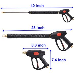 M MINGLE Replacement Pressure Washer Gun with Extension Wand, M22 15mm or M22 14mm Fitting, 5 Nozzle Tips, 40 Inch, 4000 PSI