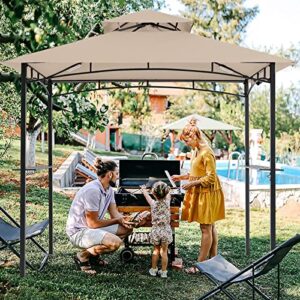 Tanxianzhe Grill Gazebo Replacement Canopy Top Cover 5×8 Double Tiered BBQ Roof ONLY FIT for Gazebo Model L-GG001PST-F (Beige)