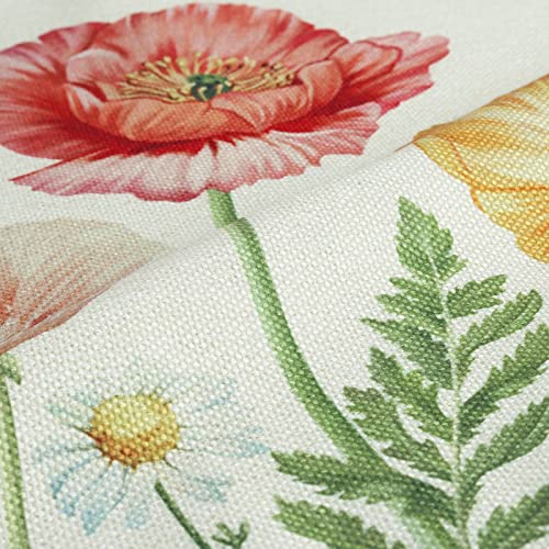 Bonhause Spring Floral Throw Pillow Covers 18x18 Set of 4 Garden Flower Butterfly Decorative Pillows Case Polyester Linen Cushion Covers for Couch Sofa Garden Patio Decor