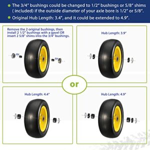 MaxAuto 11x4.00-5" Flat Free Zero Turn Mowers Tire on Wheel, 3/4" or 1/2" Bushings, 3.4" Centered Hub - Hub Length 3.4"-5", Universal Fit Smooth Tread Tire for Zero Turn Lawn Mowers, Set of 2