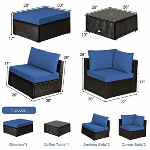 LUKEO 6PCS Outdoor Patio Rattan Furniture Set Cushioned Sectional Sofa Navy for Your Garden, Balcony and Poolside