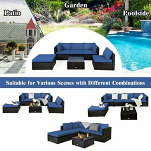 LUKEO 6PCS Outdoor Patio Rattan Furniture Set Cushioned Sectional Sofa Navy for Your Garden, Balcony and Poolside