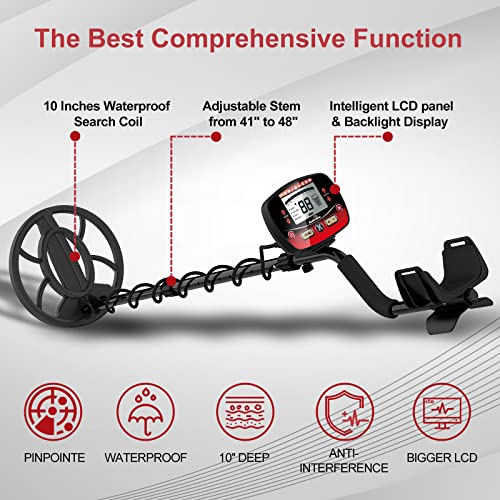 Metal Detector for Adults, Professional High Accuracy Waterproof Gold Detector with LCD Display, 10" Coil Adjustable Metal Detector for Treasure Hunting, 5 Modes, Advanced DSP Chip