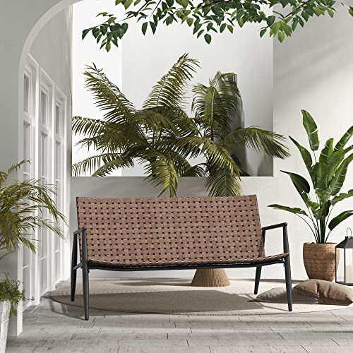 Grand patio Outdoor/Indoor Aksel Series Conversation Loveseat, All Weather Wicker Outdoor Powder Coated Aluminum Frame 2-Seat Sofa for Patio Garden Balcony Backyard