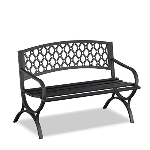 Outdoor Garden Bench, Weatherproof Patio Park Benches Clearance with Anti-Rust Frame, 550 LBs Capacity Loveseat Chairs Ergonomic Backrest for Porch, Path, Yard, Lawn, Entryway, 50'' Furniture, Black