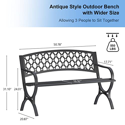 Outdoor Garden Bench, Weatherproof Patio Park Benches Clearance with Anti-Rust Frame, 550 LBs Capacity Loveseat Chairs Ergonomic Backrest for Porch, Path, Yard, Lawn, Entryway, 50'' Furniture, Black