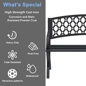 Outdoor Garden Bench, Weatherproof Patio Park Benches Clearance with Anti-Rust Frame, 550 LBs Capacity Loveseat Chairs Ergonomic Backrest for Porch, Path, Yard, Lawn, Entryway, 50'' Furniture, Black