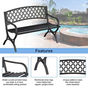 Outdoor Garden Bench, Weatherproof Patio Park Benches Clearance with Anti-Rust Frame, 550 LBs Capacity Loveseat Chairs Ergonomic Backrest for Porch, Path, Yard, Lawn, Entryway, 50'' Furniture, Black