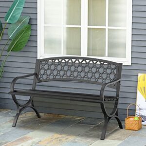 Outdoor Garden Bench, Weatherproof Patio Park Benches Clearance with Anti-Rust Frame, 550 LBs Capacity Loveseat Chairs Ergonomic Backrest for Porch, Path, Yard, Lawn, Entryway, 50'' Furniture, Black