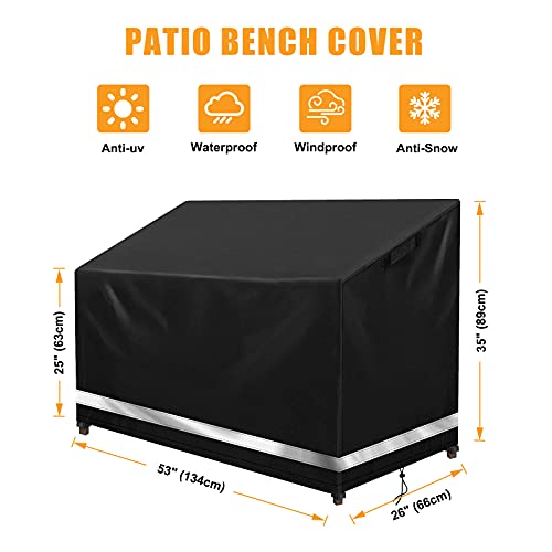 Outdoor Bench Cover Waterproof, 52.7" L x 26" W x 35" H 2 Seater Patio Garden Bench Cover, 600D Heavy Duty Oxford Fabric Patio Loveseat Sofa Cover, Fade/Snow/Wind/Dust Resistant