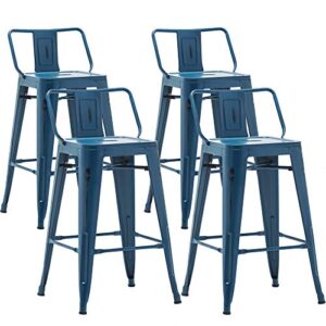 Aklaus Metal Bar Stools Set of 4 Barstools Counter Height Bar Stools with Back Industrial Bar Stools Indoor Outdoor Kitchen Dining Chairs Modern Bar Chairs Distressed Navy Blue 24inch Stools