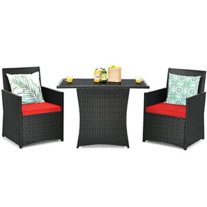 lukeo 3pcs patio rattan furniture set cushioned sofa armrest garden deck red suitable for patio, porch, garden and balcony, etc