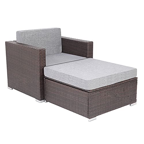 SAWQF Patio PE Wicker Rattan Single Sofa and Ottoman Sofa for Garden and Outdoors