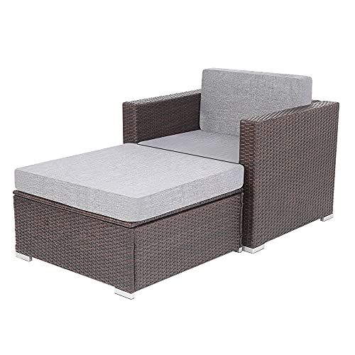 SAWQF Patio PE Wicker Rattan Single Sofa and Ottoman Sofa for Garden and Outdoors