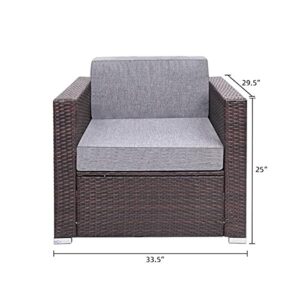 SAWQF Patio PE Wicker Rattan Single Sofa and Ottoman Sofa for Garden and Outdoors