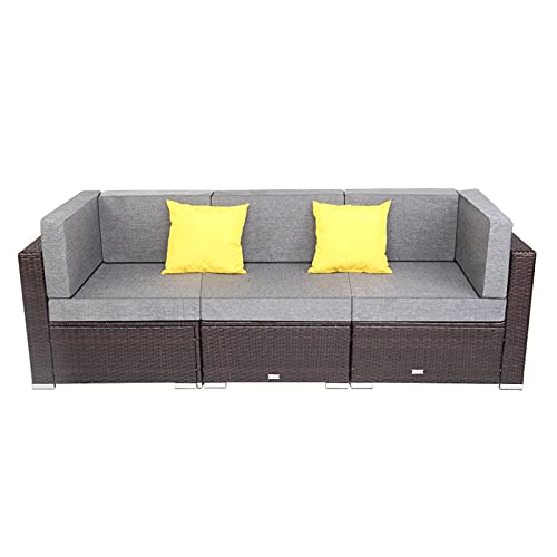 SAWQF Outdoor Patio Furniture 3 Pcs Set Include 2 Corner Sofa 1 Armless Sofa PE Wicker Rattan with 2 Pillow