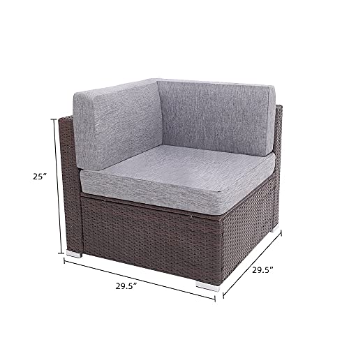 SAWQF Outdoor Patio Furniture 3 Pcs Set Include 2 Corner Sofa 1 Armless Sofa PE Wicker Rattan with 2 Pillow