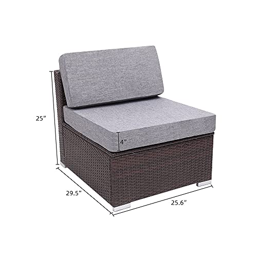 SAWQF Outdoor Patio Furniture 3 Pcs Set Include 2 Corner Sofa 1 Armless Sofa PE Wicker Rattan with 2 Pillow