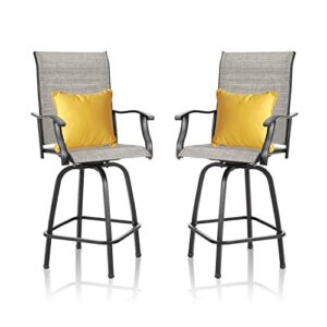 molanephy outdoor swivel bar stool set of 2, high patio bar chairs, all weather furniture breathable textilene for bistro lawn backyard, gray (2)