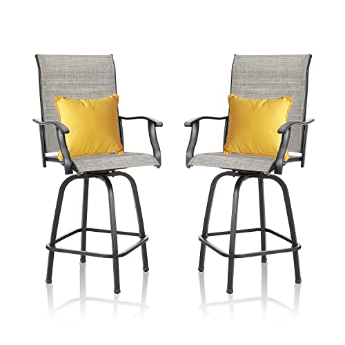 MOLANEPHY Outdoor Swivel Bar Stool Set of 2, High Patio Bar Chairs, All Weather Furniture Breathable Textilene for Bistro Lawn Backyard, Gray (2)