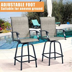 MOLANEPHY Outdoor Swivel Bar Stool Set of 2, High Patio Bar Chairs, All Weather Furniture Breathable Textilene for Bistro Lawn Backyard, Gray (2)