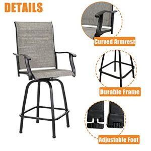 MOLANEPHY Outdoor Swivel Bar Stool Set of 2, High Patio Bar Chairs, All Weather Furniture Breathable Textilene for Bistro Lawn Backyard, Gray (2)