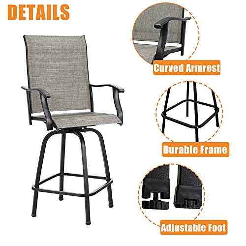 MOLANEPHY Outdoor Swivel Bar Stool Set of 2, High Patio Bar Chairs, All Weather Furniture Breathable Textilene for Bistro Lawn Backyard, Gray (2)