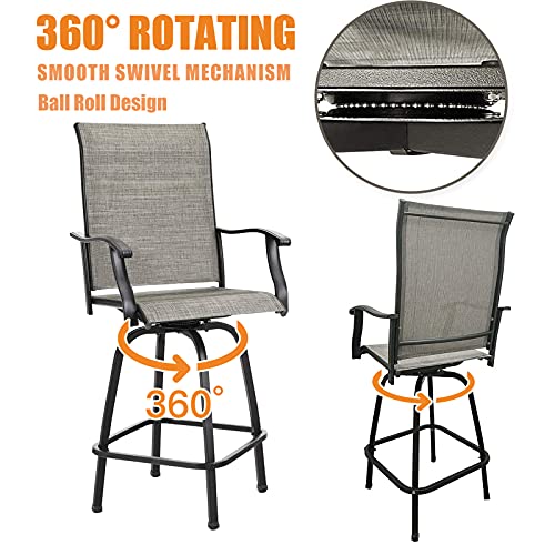 MOLANEPHY Outdoor Swivel Bar Stool Set of 2, High Patio Bar Chairs, All Weather Furniture Breathable Textilene for Bistro Lawn Backyard, Gray (2)