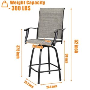 MOLANEPHY Outdoor Swivel Bar Stool Set of 2, High Patio Bar Chairs, All Weather Furniture Breathable Textilene for Bistro Lawn Backyard, Gray (2)