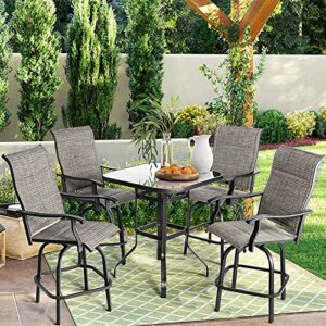 MOLANEPHY Outdoor Swivel Bar Stool Set of 2, High Patio Bar Chairs, All Weather Furniture Breathable Textilene for Bistro Lawn Backyard, Gray (2)