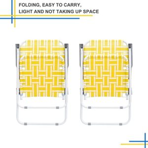 Outvita Webbed Lawn Chairs Set of 2, Foldable Metal Patio Chairs Stable Steel Outdoor Chair for Camping, Fishing, Beach, Poolside, Backyard and BBQ (Yellow&White)