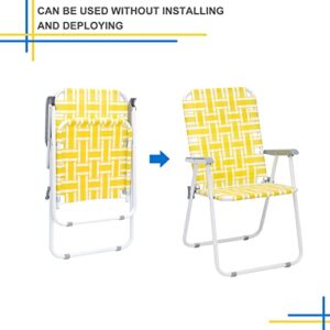 Outvita Webbed Lawn Chairs Set of 2, Foldable Metal Patio Chairs Stable Steel Outdoor Chair for Camping, Fishing, Beach, Poolside, Backyard and BBQ (Yellow&White)