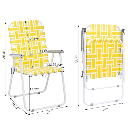 Outvita Webbed Lawn Chairs Set of 2, Foldable Metal Patio Chairs Stable Steel Outdoor Chair for Camping, Fishing, Beach, Poolside, Backyard and BBQ (Yellow&White)