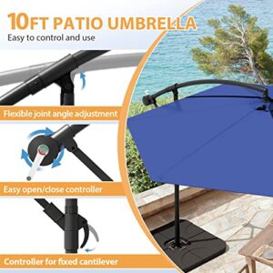 Greesum Offset Umbrella 10FT Cantilever Patio Hanging Umbrella Outdoor Market Umbrella with Crank and Cross Base (Dark Blue)