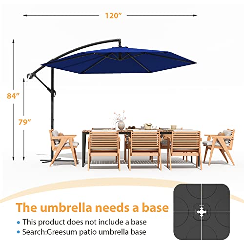 Greesum Offset Umbrella 10FT Cantilever Patio Hanging Umbrella Outdoor Market Umbrella with Crank and Cross Base (Dark Blue)