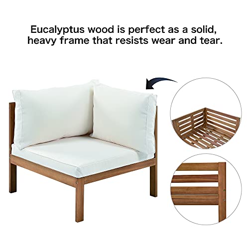 XD Designs 4 Piece Outdoor Patio Furniture Set, Acacia Wood Sectional Sofa w/Seat Cushions, Patio Sectional Conversation Seat with Couches and Coffee Table Beige Cushions