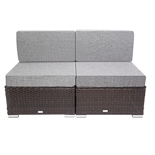 SAWQF 2 Pieces PE Wicker Rattan Armless Sofa Patio Furniture Set for Garden and Outdoors