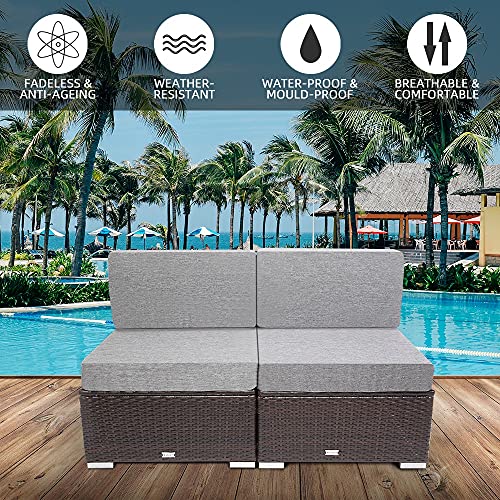 SAWQF 2 Pieces PE Wicker Rattan Armless Sofa Patio Furniture Set for Garden and Outdoors