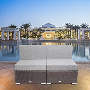 SAWQF 2 Pieces PE Wicker Rattan Armless Sofa Patio Furniture Set for Garden and Outdoors