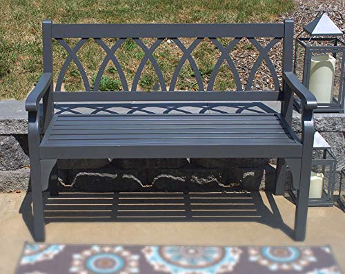 Pebble Lane Living All Weather Outdoor Exclusive Elegant Hardwood 2 Seater Bench, 48" L x 24" W x 35.5" H, Black