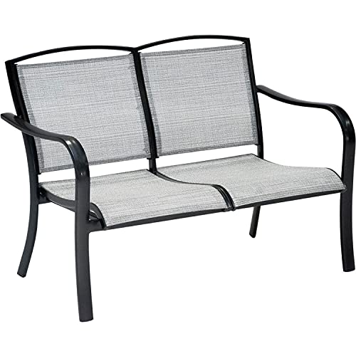 Hanover Foxhill All-Weather Grade Aluminum Loveseat with Sunbrella Fabric, FOXHLLVST-GMASH Commercial Outdoor Furniture, 1 Piece, Gunmetal/Ash Sling