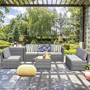 lukeo 8pcs outdoor wicker rattan furniture set cushioned sectional sofa storage table corner sofa