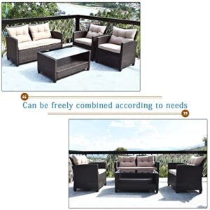 LUKEO 8PCS Outdoor Rattan Furniture Set Cushioned Sofa Armrest Table Single Sofa Loveseat