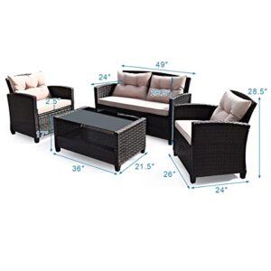 LUKEO 8PCS Outdoor Rattan Furniture Set Cushioned Sofa Armrest Table Single Sofa Loveseat