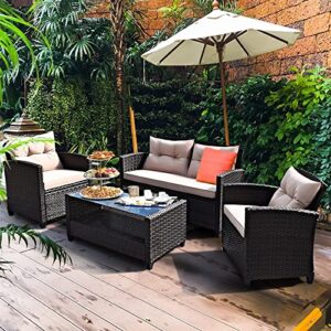 LUKEO 8PCS Outdoor Rattan Furniture Set Cushioned Sofa Armrest Table Single Sofa Loveseat