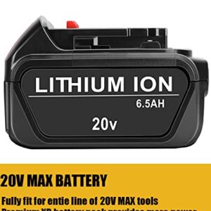 JYJZPB 2 Pack 6.5Ah Replace Battery for De-Walt 20V MAX Battery DCB200 DCB204 DCB206 DCB206-2 DCB201 DCB203 DCB181 DCB180 DCD/DCF/DCG 20 Volt XR Battery