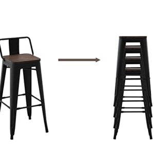 ZHENGHAO 30 Inch Bar Stools Set of 4, Metal Counter Height Stools with Low Back Industrial Stackable Bar Chairs Indoor for Kitchen/Dining/Patio, Matte Black